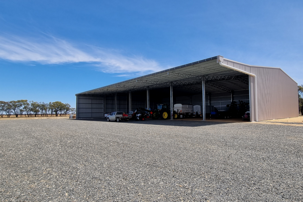 48m x 24m x 7.5m machinery shed with 8m canopy - Action Steel