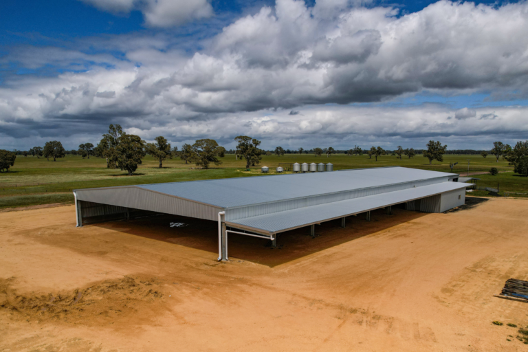 80m x 30m x 5.2m shearing shed complex with 6m canopy - Action Steel