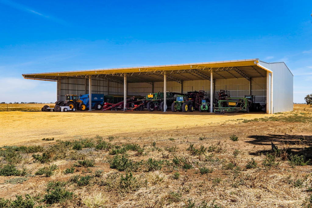 45m x 24m x 7.5m machinery shed with 8m canopy - Action Steel