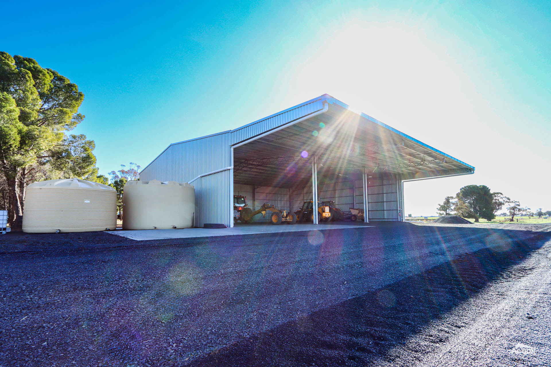 27m x 21m x 6.5m storage shed with 8m canopy - Action Steel